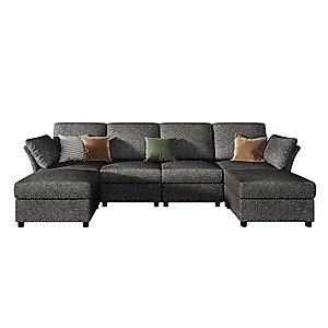 Amerlife Sectional Couch 6 Seats, Modular Sectional Sofa U Shaped sectional with Ottomans, Reversible Sofa Couch for Living Room, Grey Chenille