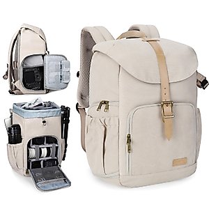 BAGSMART Camera Backpack, DSLR Camera Bag Backpacks for Photographers, Waterproof Anti-Theft Photography Backpack with 15 Inch Laptop Compartment & Tripod Holder, Ivory White