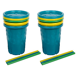 The First Years GreenGrown Reusable Spill-Proof Straw Cups - Toddler Cups with Straw - Blue/Yellow/Green - 6 Count