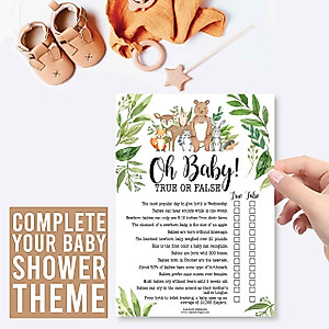 Hadley Designs Woodland Baby Shower Games Gender Neutral - 2 Games Double Sided, 25 Word Scramble For Baby Shower Ideas, 25 True Or False Baby Shower Game, Gender Reveal Games For Guests