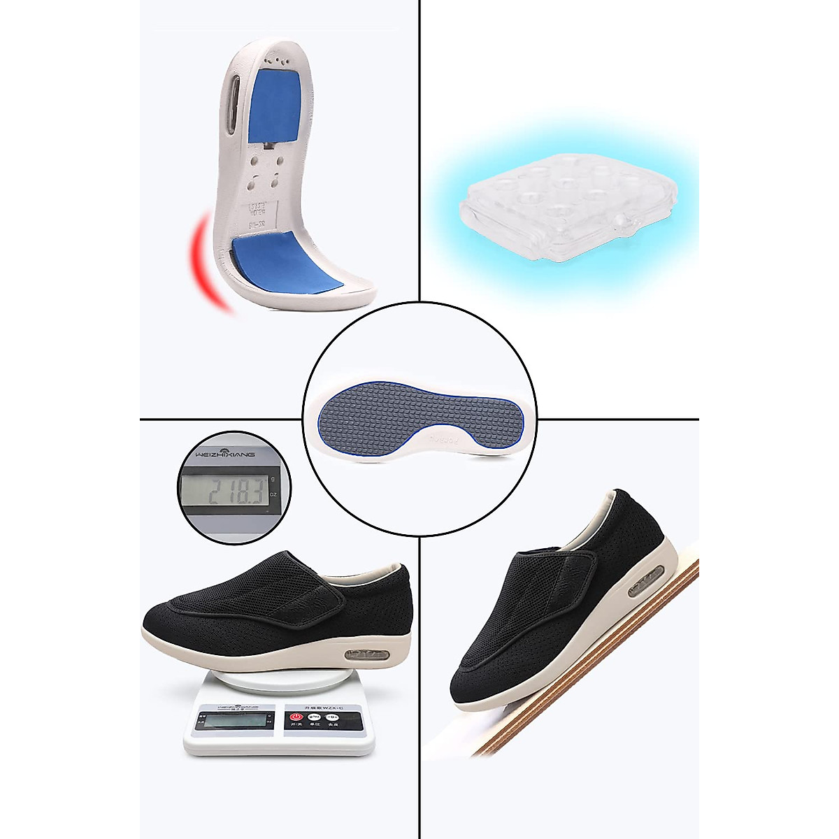 ZUMEIJIA Women's Diabetic Shoes for Women Casual Adjustable Walking Shoes Wide Shoes for Elderly Swollen Feet Non-Slip Air Cushion Bottom Fattening and Widening Black 7