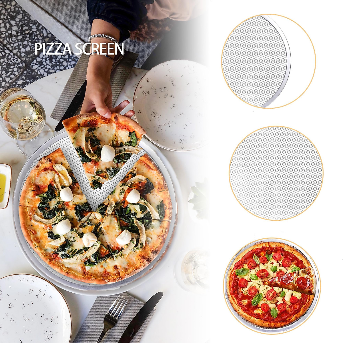 MAXSELL 2 Pack 12-Inch Pizza Screen,Aluminum Pizza Baking Screen, Seamless