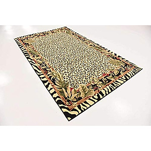 Unique Loom Wildlife Collection Animal Inspired with Cheetah Bordered Design Area Rug, 5 ft x 8 ft, Ivory/Black