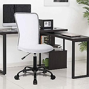 BestShop Home Office Chair Computer Chair Mid Back Mesh Chair, Desk Chair Height Adjustable Modern Task Chair No Armrest Rolling Swivel Chair Student Office Chair with Wheels,White