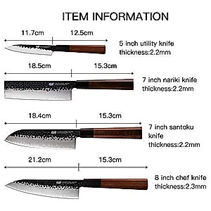 4pcs in one Kitchen Knife Set with Teak Wood Magnetic Knife Block by Findking-Dynasty series-3 layer 9CR18MOV Clad Steel W/Octagon Handle Knife Set