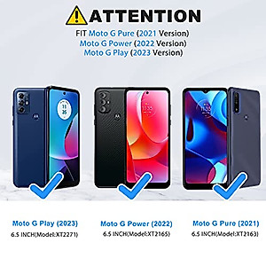 for Motorola Moto G Play 2023 | G Power 2022 | G Pure 2021 Case: with 2 Pack Tempered Screen Protector & Built in 360° Adjustable Ring Kickstand Shockproof Protection Soft TPU Silicone Phone Cover