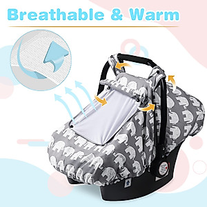 SMTTW Car Seat Covers for Babies Baby Car Seat Covers, Infant Car Canopy for Spring Summer Autumn Winter, Universal Fit, Snug Warm Breathable, Car Seat Canopy for Boys Girls (Elephant)