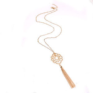 MOLOCH Long Necklaces For Woman Minimalist Geometric Circle Pendant Necklaces Bohemia Tassel Fringe Necklace Set Statement Pendant (gold)