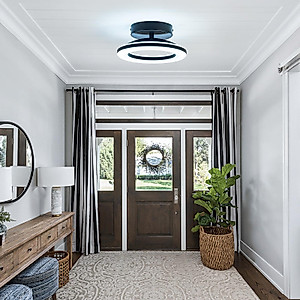 SHIKHO Modern Led Ceiling Light Fixture Black 7.7Inch Round Semi Flush Mount Ceiling Light 12W 6000K Indoor Small Ceiling lamp for Closet Hallway Bathroom Porch Bedroom Kitchen