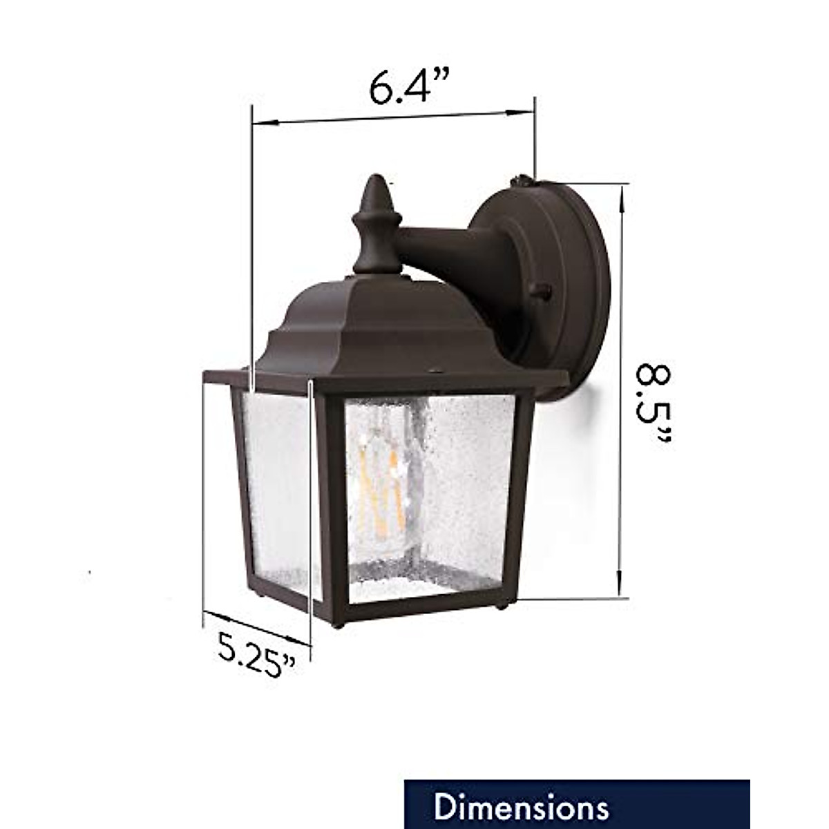 CORAMDEO Greystone Outdoor Dusk to Dawn Porch Light, Wall Sconce Porch, Patio, Deck and More, E26 Standard Socket, Suitable for Wet Location, Rustic Bronze Powder Coat Cast Aluminum with Seedy Glass