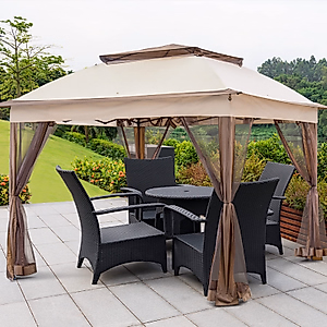 Joyside 11'x11' Pop Up Gazebo for Patio Gazebo Canopy Tent with Sidewalls Outdoor Gazebo with Mosquito Netting Pop Up Canopy Shelter Wedding Tent (Beige)
