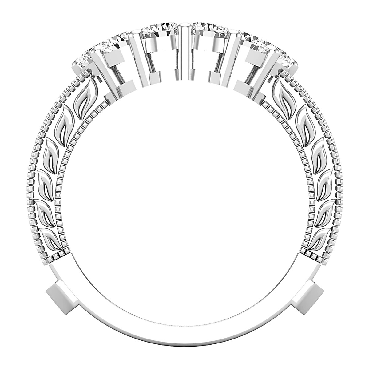 Dazzlingrock Collection Round Lab Grown White Diamond Miligrain Edge with Leaf Carved Design Wedding Enhancer Band for Her (1.99 Ctw) in 14K White Gold Size 9