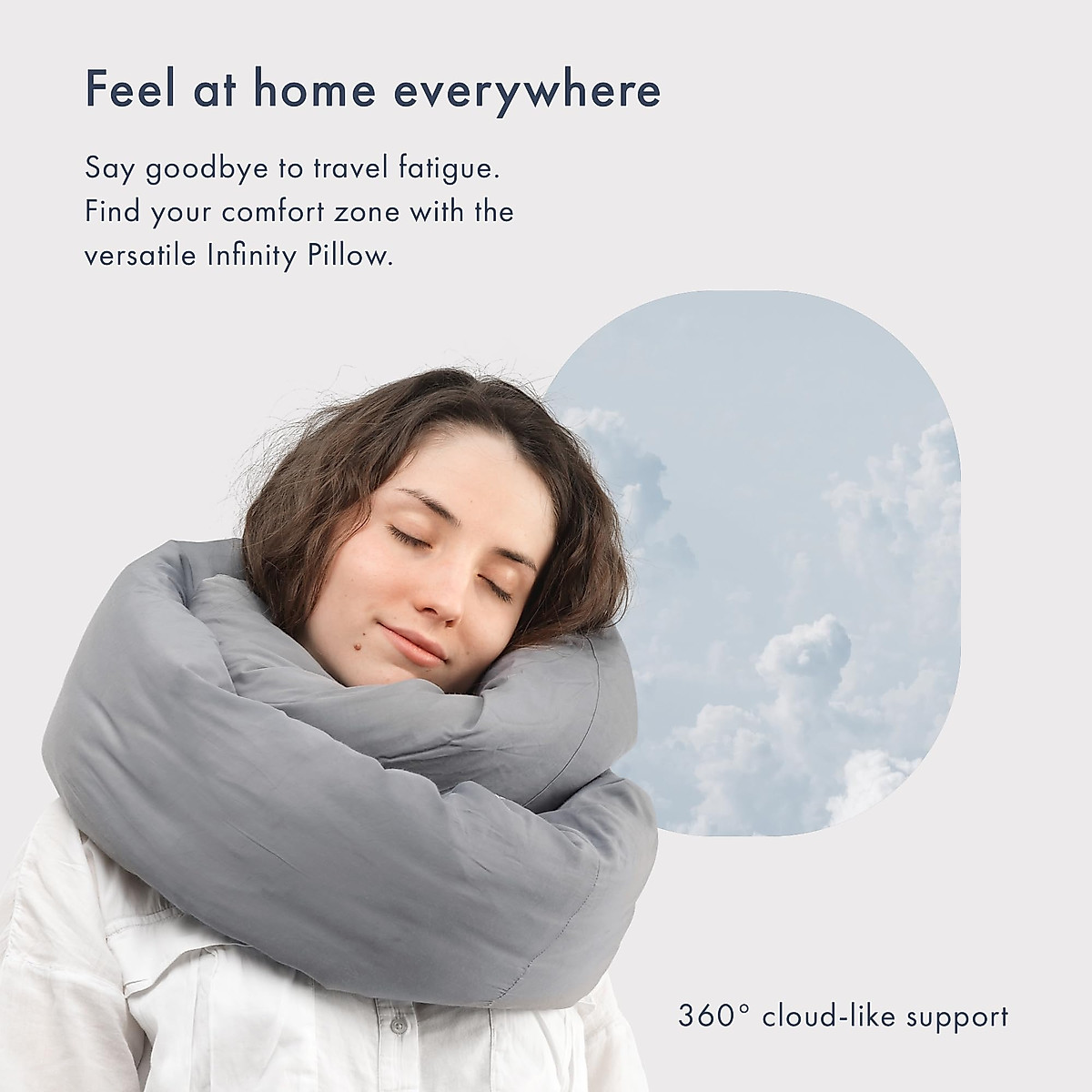 Huzi Infinity Pillow - Travel Neck Pillow - Versatile Soft 360 Support Scarf - Machine Washable - Home Travel Flight Road Trips (Grey)