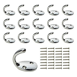 HAHIYO Single Prong Coat Hooks Easy to Install Wall Mount Robe Hook No Scrach Heavy Duty Metal Rustproof Sturdy Versatile for Hanging with Screws Home Kitchen Shower Room outdoor Silver Finish 16 Pack