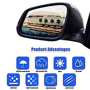 4 Pieces Car Rearview Mirror Film, HD Nano Clear Protective Sticker Film, Waterproof Rainproof Antifogging for Car Mirrors and Side Windows, Car Trucks SUVs Safe Driving