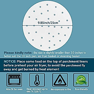 Air Fryer Parchment Paper, Set of 100, 10 inch Air Fryer Liner/Bamboo Steamer Liners/ Steaming Basket and More (6/7/8/9 Inch Available)