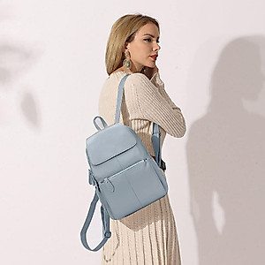 15 Colors Real Soft 100% Genuine Leather Women Backpack Fashion Ladies Travel Bag Preppy Style For Woman (Blue Grey)
