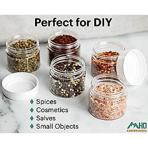 MHO Containers | Clear Refillable PET Containers, White Screw-On Lid, BPA/Paraben Free - 3.5 fl oz (104mL) - Set of 12