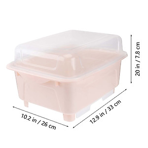 Luxshiny Utensil Drying Box with Lid Cover Dish Drying Rack Drain Board Fork Cutter Spoon Chopstick Holders Caddy Drainer Case Countertop Silverware Flatware Cutlery Organizer Pink