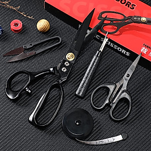 9 Inch Fabric Scissors Tailor Sewing Shears for Fabric Cutting Heavy Duty Scissors Professional Tailor Scissors for Quilting Sewing and Dressmaking with Tape Measure, Thread Snips, Seam Rippers