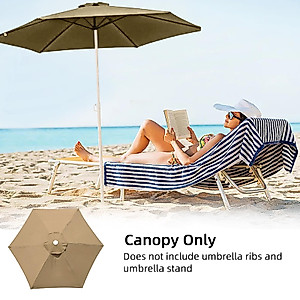 ZIAERKOR Replacement Parasol canopy for 9.8ft, Patio Parasol Replacement Canopy 9.8ft, Outdoor replacement parasol cover surface polyester UV blocking (Khaki, 6ribs)