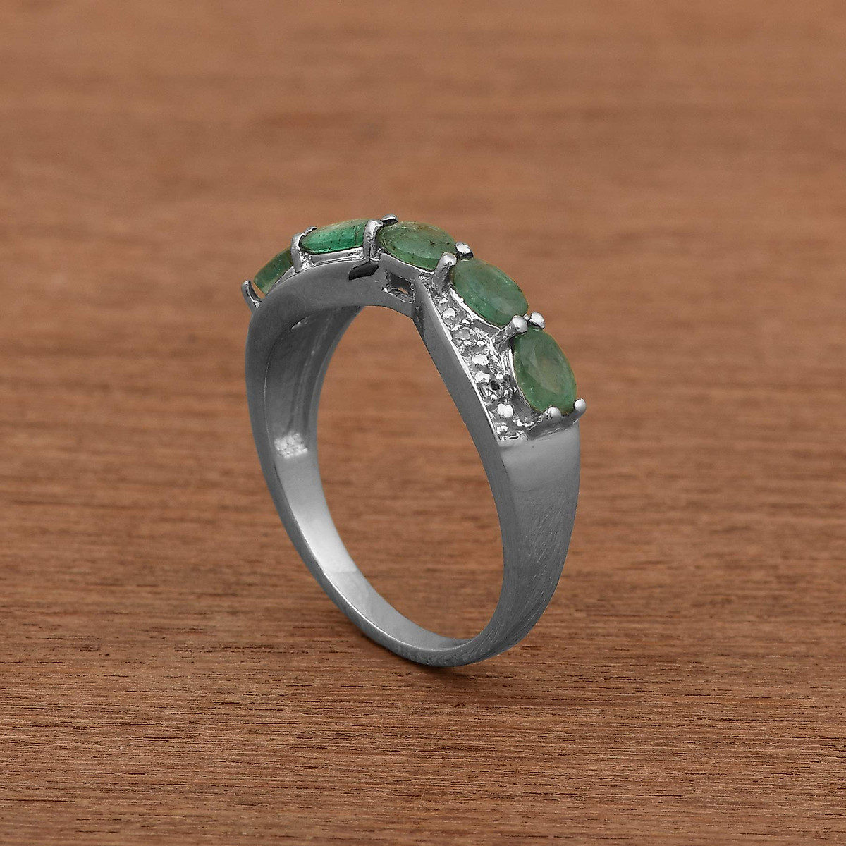 Shine Jewel Genuine Emerald 925 Silver Stacking Ring Half Eternity Wedding Stackable Band (10)