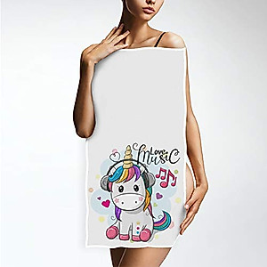 Pfrewn Cute Baby Rainbow Unicorn Hand Towels 16x30 in Unicorns Music Note Hearts Bathroom Towel Soft Absorbent Small Bath Towel Kitchen Dish Guest Towel Home Bathroom Decorations