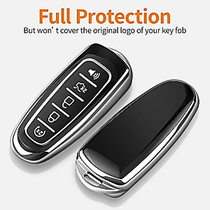 Sindeda for Ford Key Fob Cover with Keychain Soft Full Protection Key Shell Key Case Compatible with Ford C-Max Edge Escape Expedition Explorer Flex Focus Taurus Lincoln MKS MKT MKX Navigator (Silver)