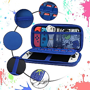 GLDRAM Carrying Case Bundle for Nintendo Switch and Switch OLED, Theme for Splatoon 3 Travel Case for Switch, Carrying Accessories Kit with Game Case, Thumb Grip Caps