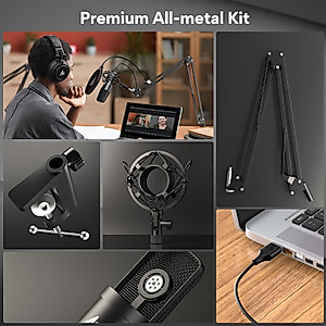 USB Microphone Kit 192KHZ/24BIT Plug & Play MAONO AU-A04 USB Computer Cardioid Mic Podcast Condenser Microphone with Professional Sound Chipset for PC Karaoke, YouTube, Gaming Recording (Renewed)