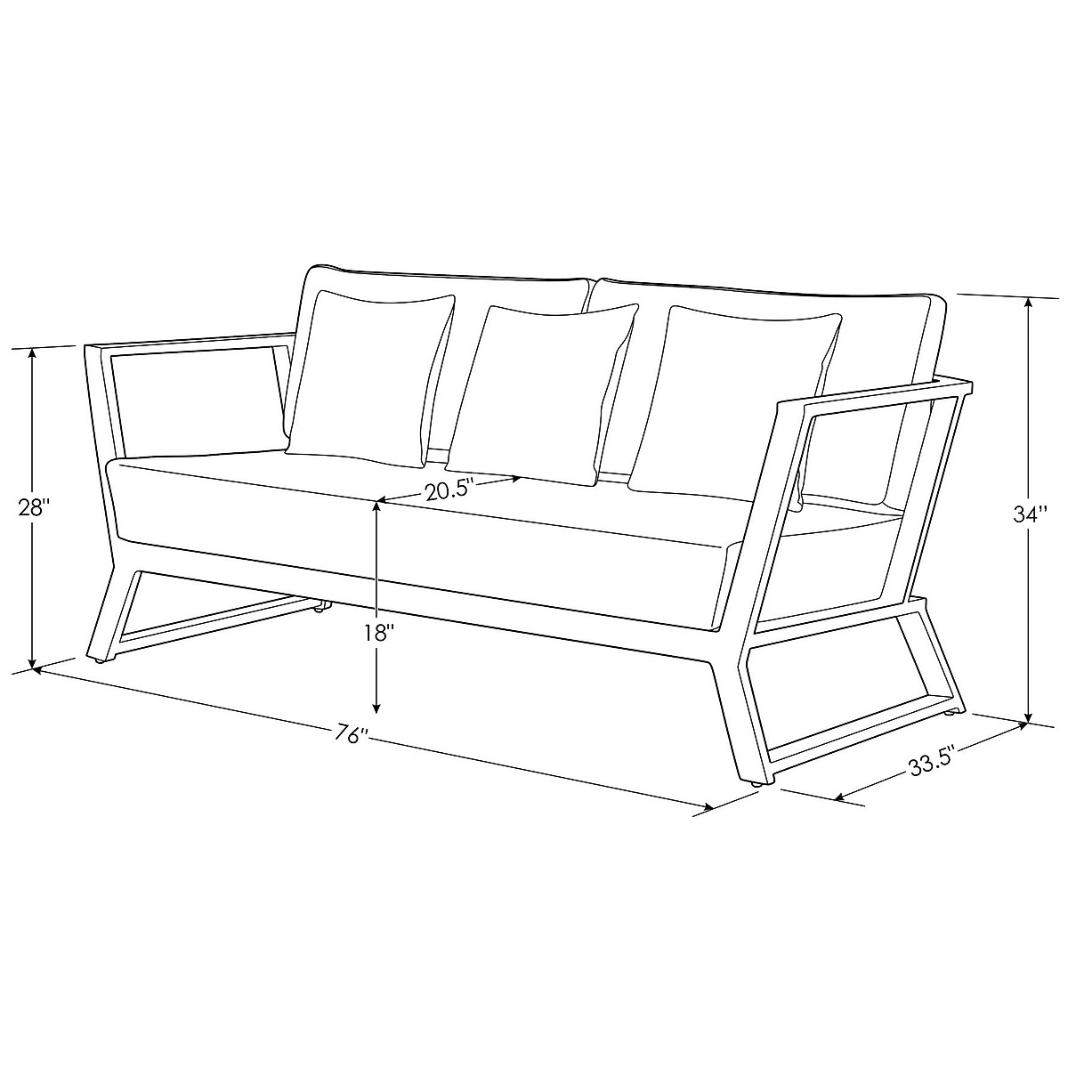ZURI Modern Outdoor Patio Nadie Stainless Steel Sofa with Quick Drying Cushion - Black/White