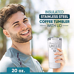 shop4ever Promoted to Uncle Est. 2025 Tumbler Insulated Tumbler 20 oz. with Lid, Stainless Steel Cups Travel Coffee Mug New Uncle Baby Announcement Gift (White)
