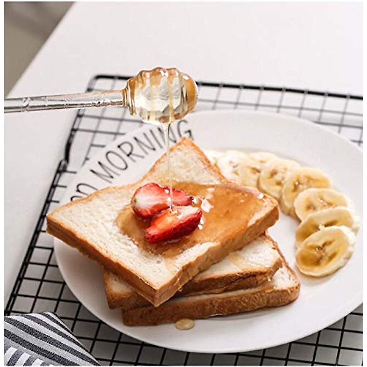 Glass Honey Dipper Sticks,Honey Dipper Spoons Stick Bee Honey Spoon Stirring Scooper For Durable Kitchen Honey Tools,2pcs