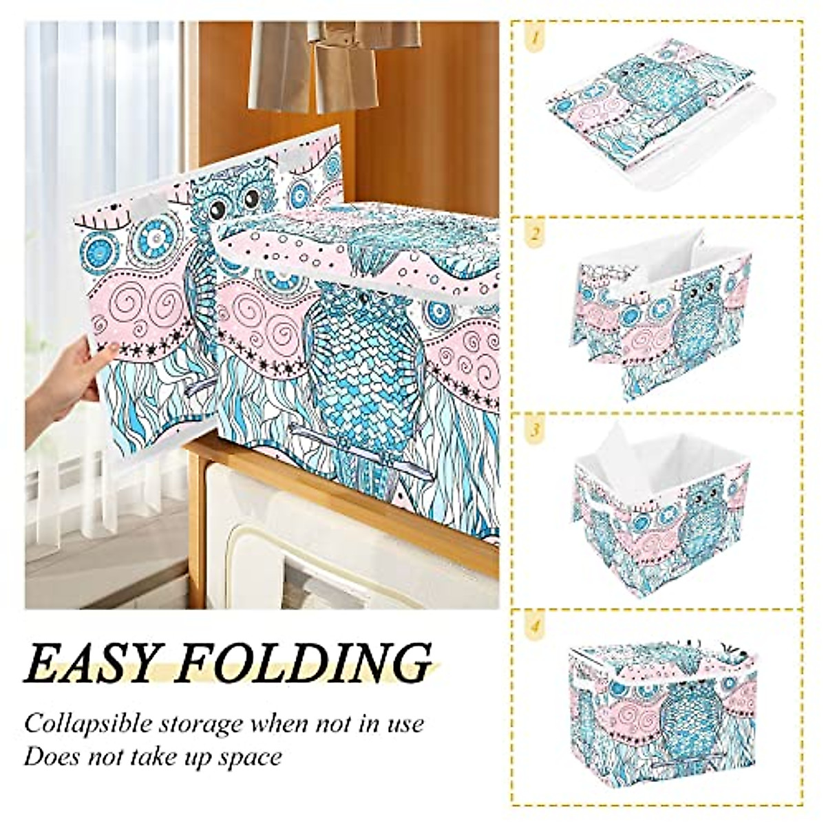 innewgogo Mandala Owl Storage Bins with Lids for Organizing Storage Baskets with Handles Oxford Cloth Storage Cube Box for Dog Toys