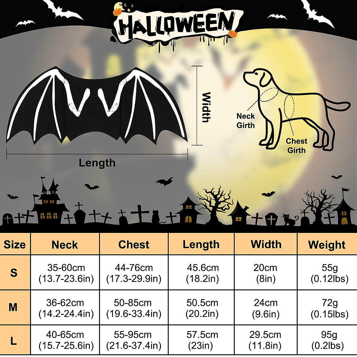 Newthinking Halloween Dog Bat Costume, Cat Bat Wings Costume, Pet Halloween Costumes, Skeleton Bone Bat Wing Apparel Accessories for Kitten Puppies