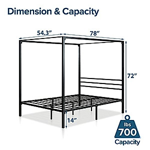 ZINUS Patricia Black Metal Canopy Platform Bed Frame / Mattress Foundation with Steel Slat Support / No Box Spring Needed / Easy Assembly, Full