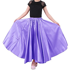 Long Full Ankle Length Satin Flowy Folkloric Latin Belly Dance Umbrella Skirt for Girls 8-12 Years (Violet)