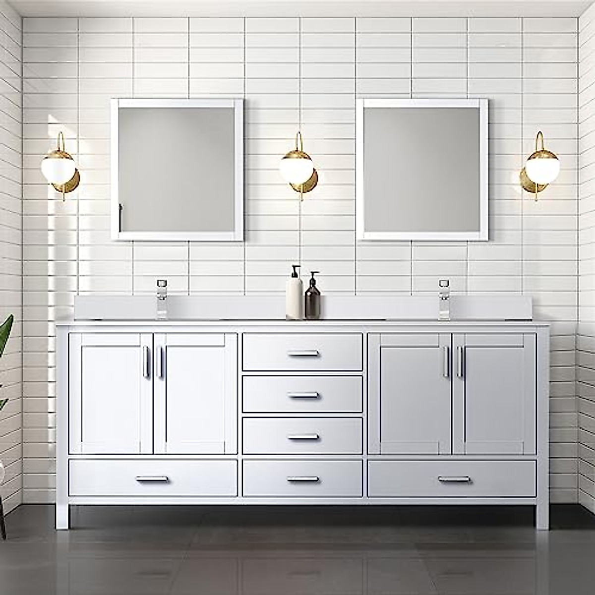 Bell+Modern Big Sur 80 in. W x 22 in. D Dark Grey Double Bath Vanity and White Quartz Top
