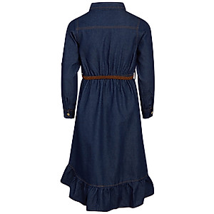 dollhouse Girls' Denim Casual Dress - Long Sleeve Jean Dress for Girls - Winter Holiday Dresses for Girls (7-16), Size 10-12, Dark