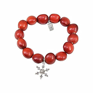 Silver Snowflake Christmas Holiday Charm - Stretchy Adjustable Beaded Bracelet for Women 6.5” - 7.5” w/Meaningful Good Luck Huayruro Seeds Beads - Great gifts for Mom, Daughter, Sister, Aunt