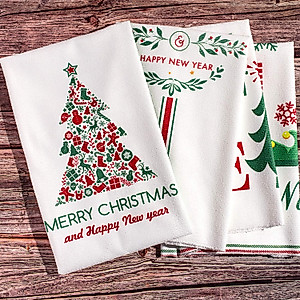 Whaline Christmas Dish Towel Set, White Winter Holiday Kitchen Dishtowels 18" x 28" Oversized Tea Dish Towels for Holiday, Home Decor, Gift-Christmas, 4 Pack