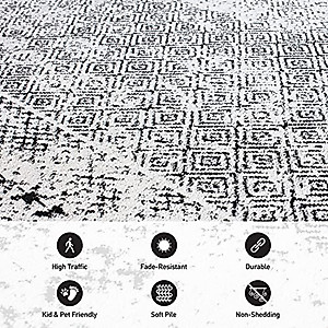 Rugshop Bohemian Distressed Border Stain Resistant High Traffic Living Room Kitchen Bedroom Dining Home Office Area Rug 5'x7' Black