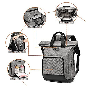 Diaper Bag Backpack, FHELDA Bag Backpack Large Capacity Maternity Travel Back Pack with Diaper Changing Pad (Gray)