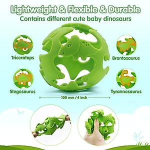 ONTA Baby Teething Toys Easy to Hold Dinosaur Teether Ball Food Grade Silicone Lightweight, Flexible and Durable Infant Pacifier Soothe Gums and Stimulate Tactile Sense Best Baby Gift