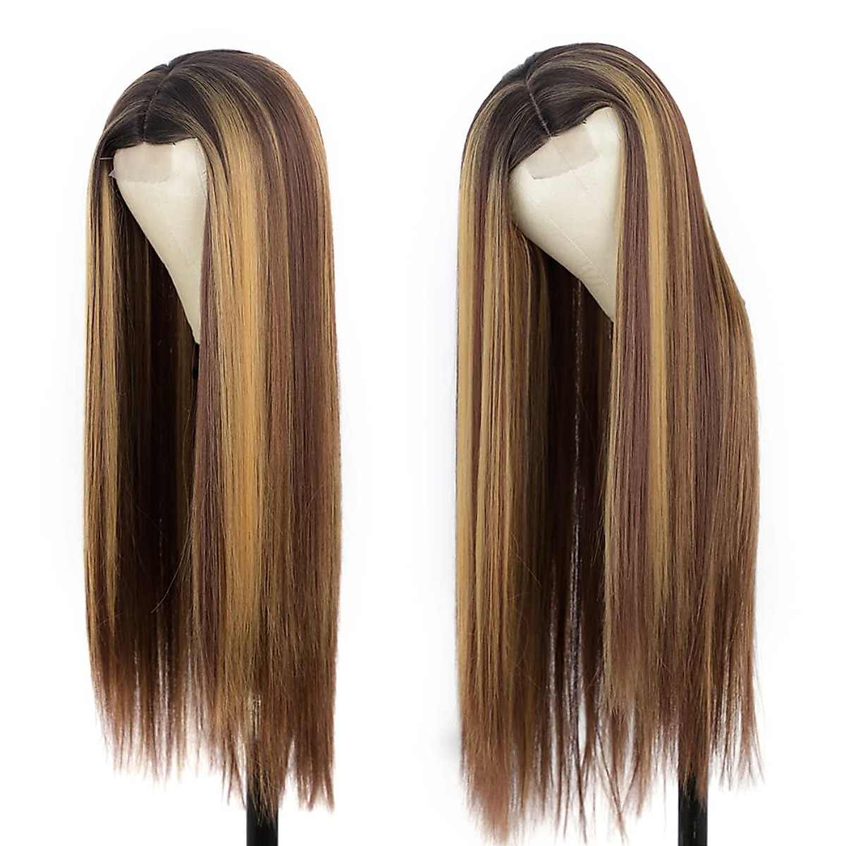 AISI HAIR Highlights Omber Blonde Wig for Women Synthetic Long Straight Hair Mixed Blonde Synthetic Hair Full Wig for Daily Use