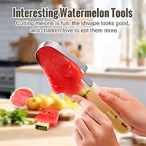 SINGYEIEC 3-in-1 Watermelon Cutter Slicer Tool, Stainless Steel Watermelon Cutter Slicer, Creative kitchen fruit cutter tool, Watermelon Popsicle Mould, melon cutter, portable fruit fork