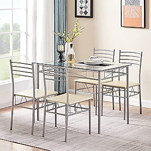VECELO Dining Table with 4 Chairs [4 Placemats Included-] Silver X-Large