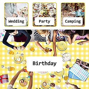 3 Pack Yellow Gingham Tablecloth 54 x 108 Yellow and White Checkered Table Cloth for Rectangle Table Disposable Plastic Table Cover for Party Outdoor Picnic Wedding Yellow Plastic Tablecloth