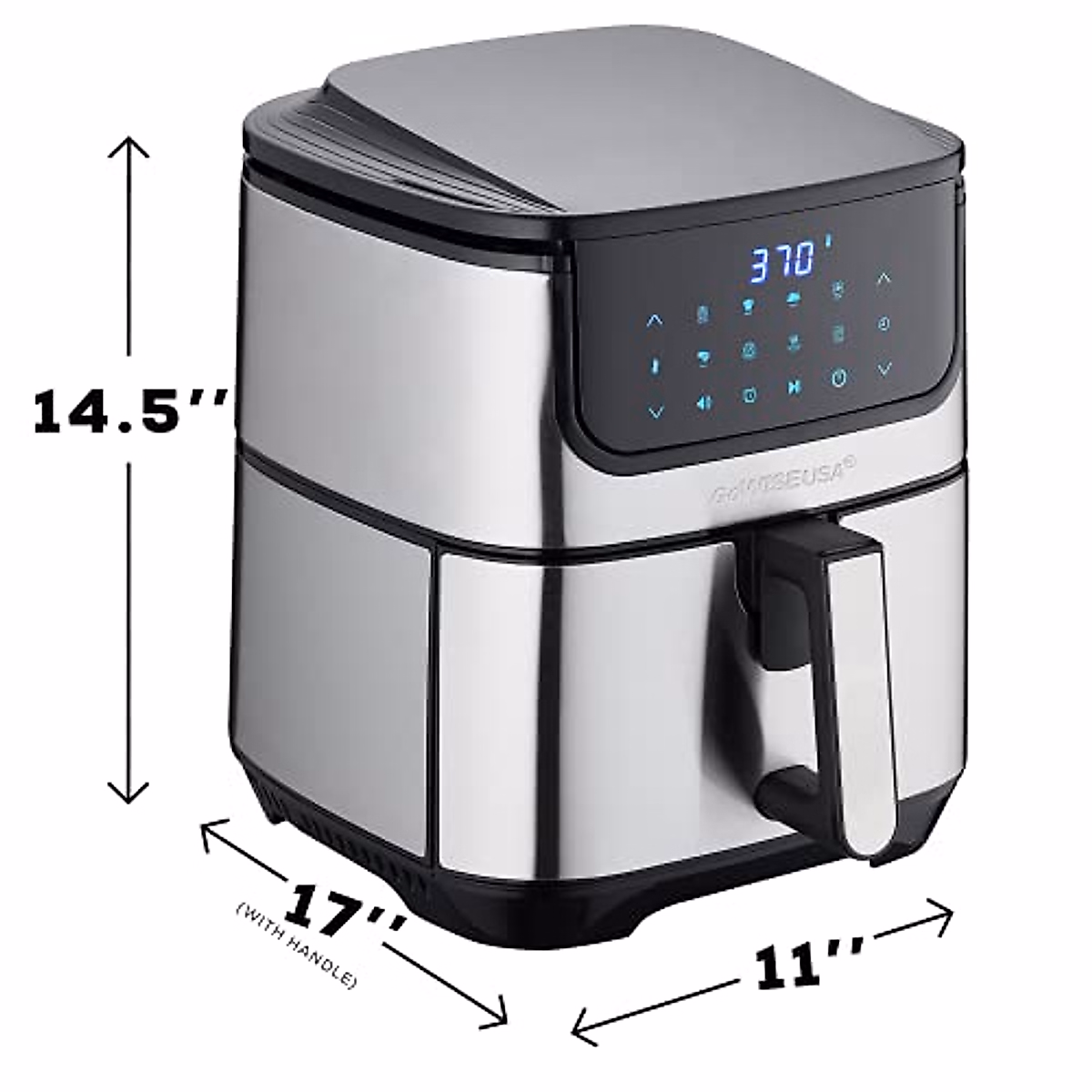 GoWISE USA 7-Quart Air Fryer & Dehydrator Max Steel XL- with Touchscreen Display with Stackable Dehydrating Racks with Preheat & Mute Functions + 100 Recipes (Stainless Steel)