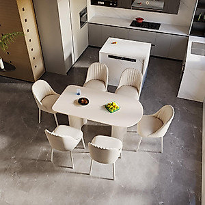 Guyii Dining Table Set with 6 Chairs, Modern Kitchen Table Set, Indoor Dining Table for Kitchen, Bar, Living Room, Breakfast Nook, Small Space, White